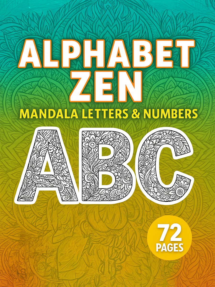 Alphabet Zen – 72 Mandala Letters & Numbers | Coloring Page Store