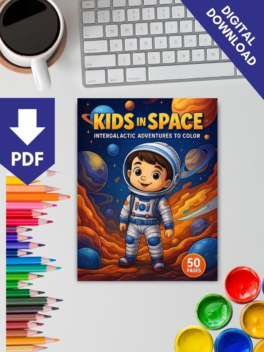 Kids in Space – 50 Intergalactic Adventures to Color | Coloring Page Store